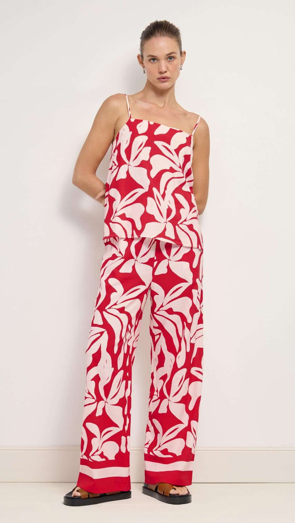 Cotton Blend Red & White Floral Print Drawstring Pants - Staple the Label
